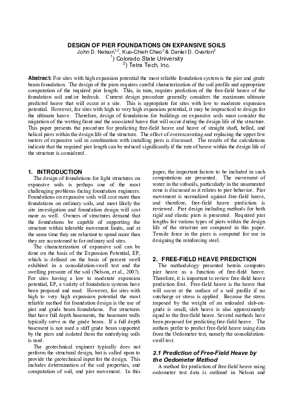 (PDF) DESIGN OF PIER FOUNDATIONS ON EXPANSIVE SOILS
