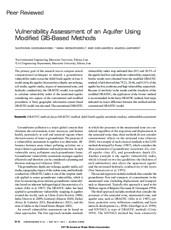 Pdf Vulnerability Assessment Of An Aquifer Using Modified Gis Based Fuzzy Drastic Methods
