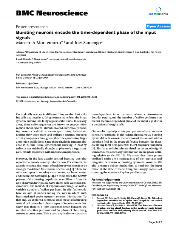 (PDF) Bursting neurons encode the time-dependent phase of the input signals