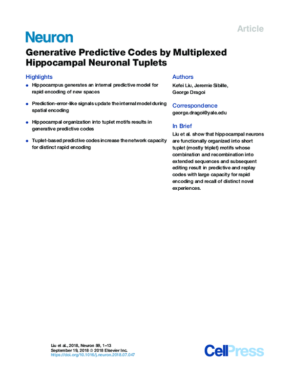 (PDF) Generative Predictive Codes by Multiplexed Hippocampal Neuronal Tuplets