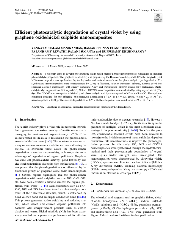 (PDF) Efficient photocatalytic degradation of crystal violet under ...