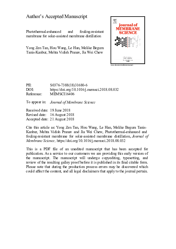 (PDF) Photothermal-enhanced and fouling-resistant membrane for solar ...