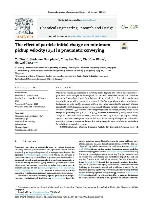 (PDF) The effect of particle initial charge on minimum pickup velocity ...