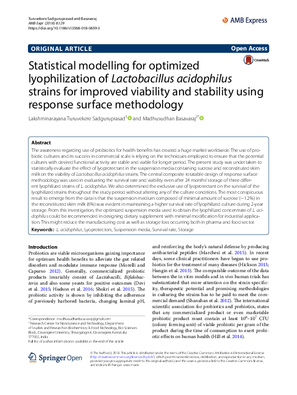 (PDF) Statistical modelling for optimized lyophilization of Lactobacillus acidophilus strains ...