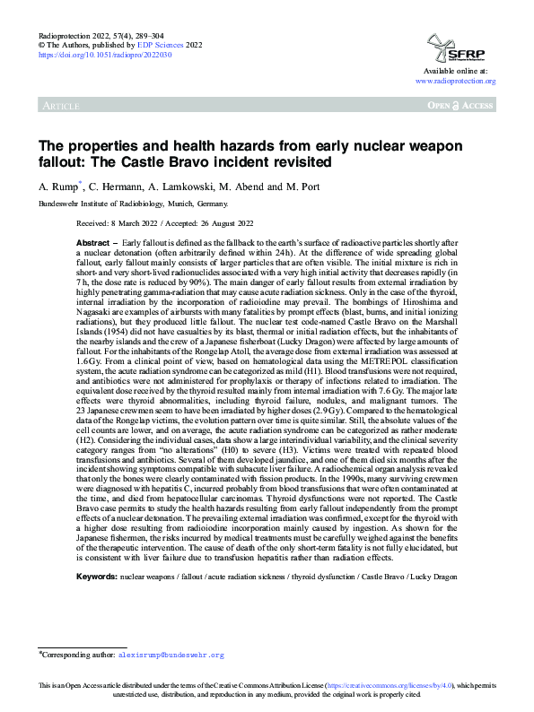 (PDF) The properties and health hazards from early nuclear weapon ...