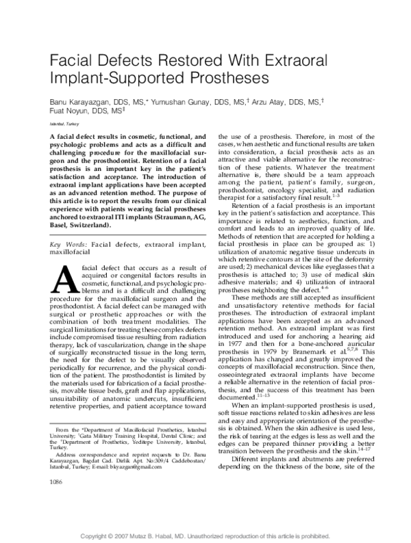 (PDF) Facial Defects Restored With Extraoral Implant-Supported Prostheses