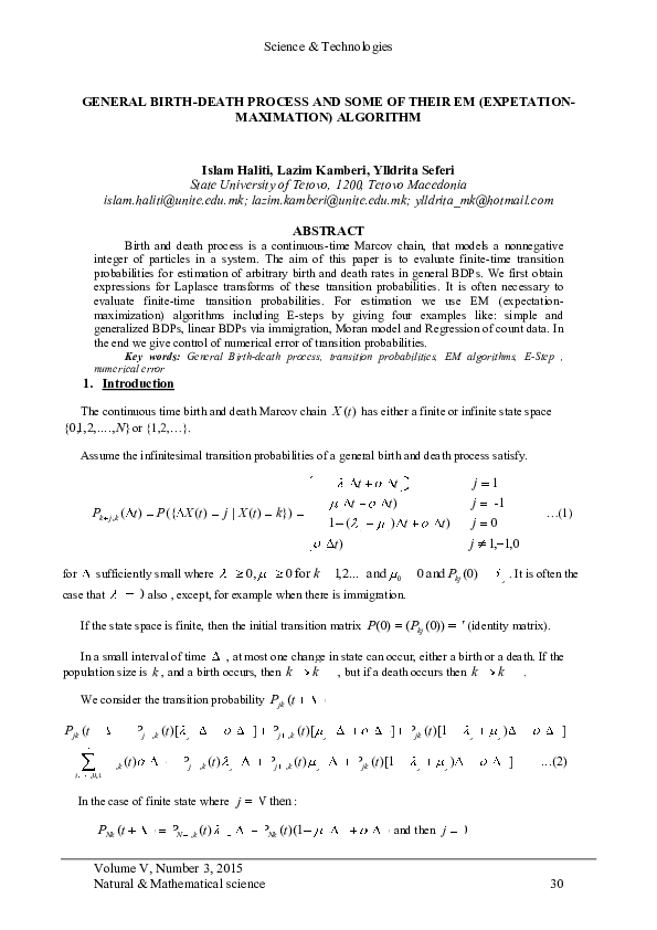 (PDF) General Birth-Death Process and Some of Their Em (Expetation ...