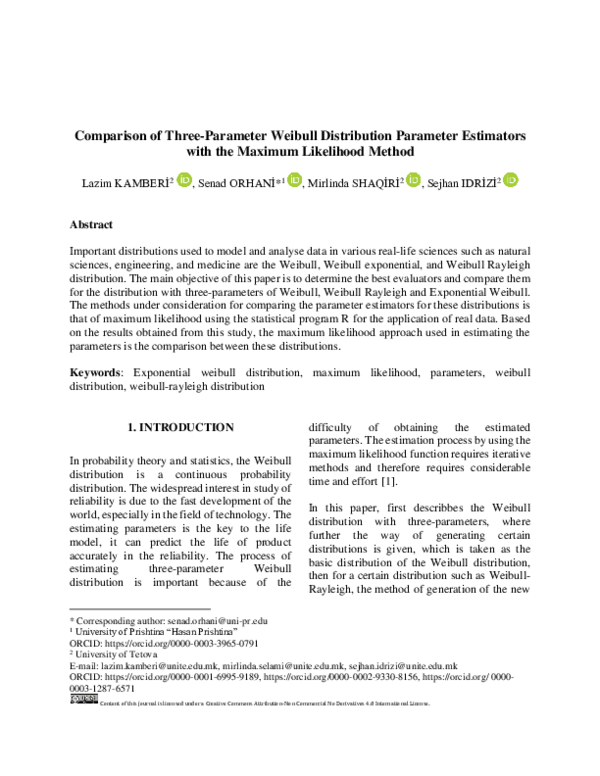 Pdf Comparison Of Three Parameter Weibull Distribution Parameter 4118