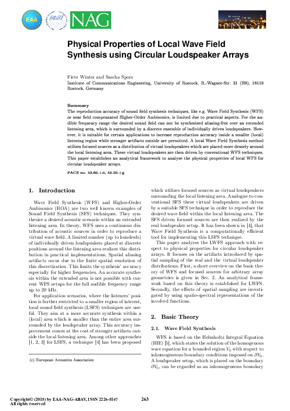 (PDF) Local Wave Field Synthesis with Loudspeaker Arrays