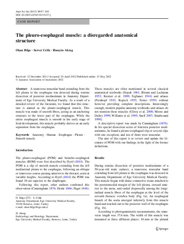 (PDF) The pleuro-esophageal muscle: a disregarded anatomical structure
