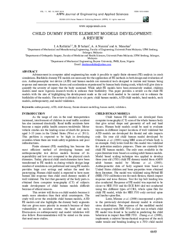 (PDF) Child Dummy Finite Element Models Development: A Review