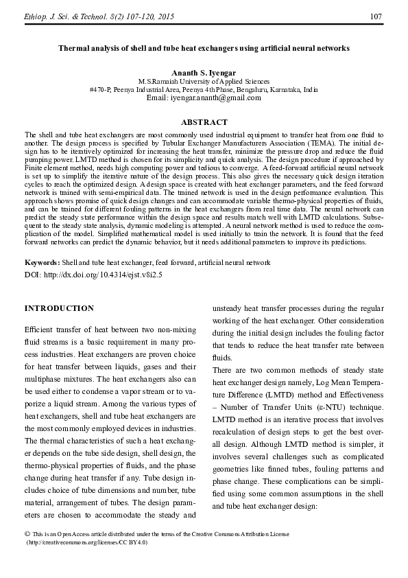 (PDF) Thermal analysis of shell and tube heat exchangers using artificial neural networks