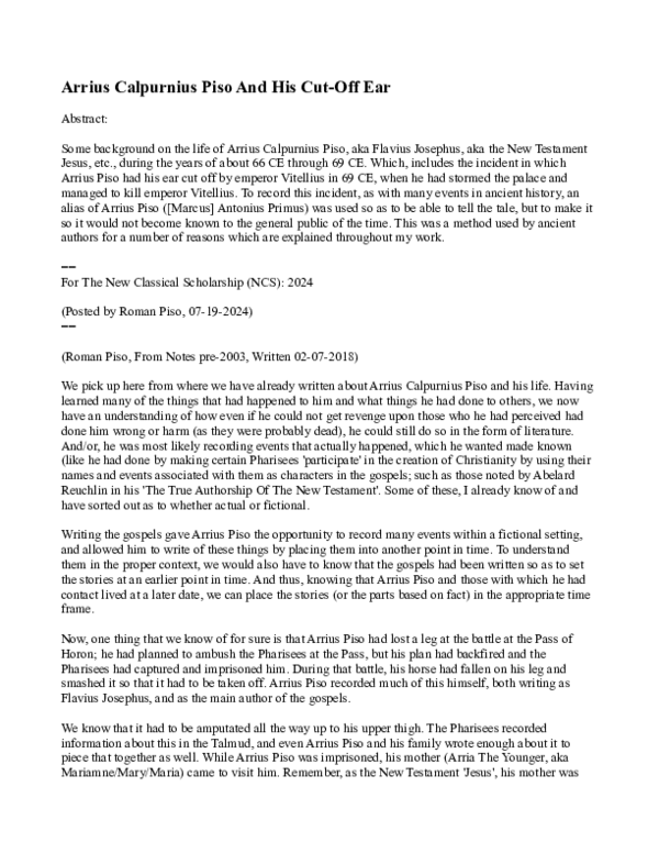 (PDF) Arrius Calpurnius Piso And His Cut-Off Ear