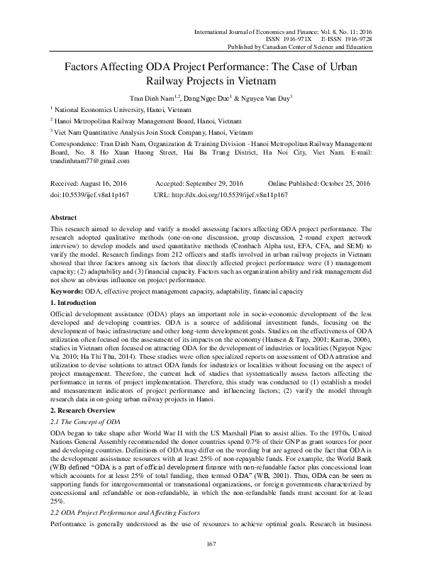 (PDF) Factors Affecting ODA Project Performance: The Case of Urban ...