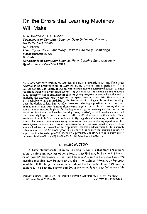 (PDF) On the errors that learning machines will make