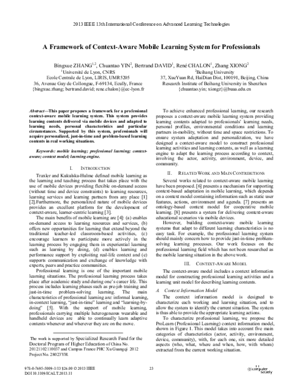 (PDF) A Framework of Context-Aware Mobile Learning System for Professionals | René Chalon ...