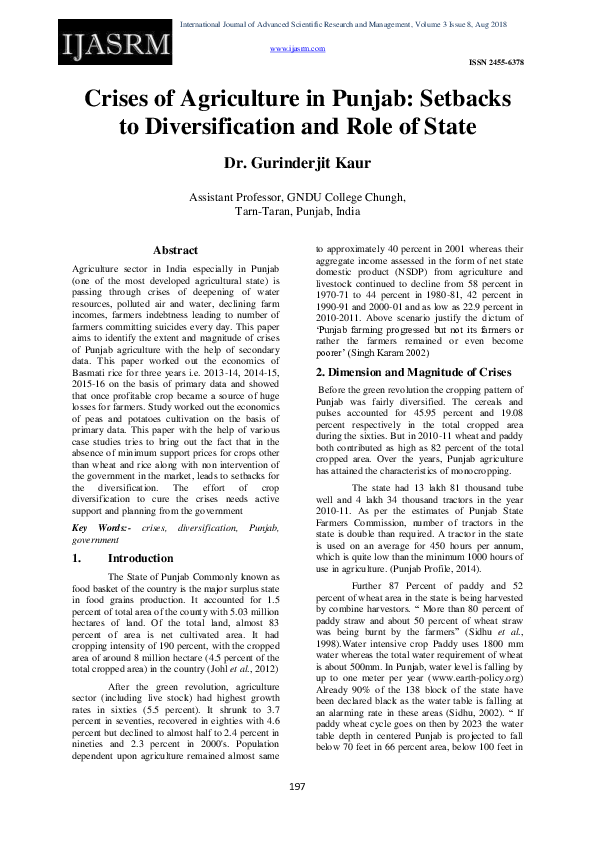 (PDF) Crises of Agriculture in Punjab: Setbacks to Diversification and ...