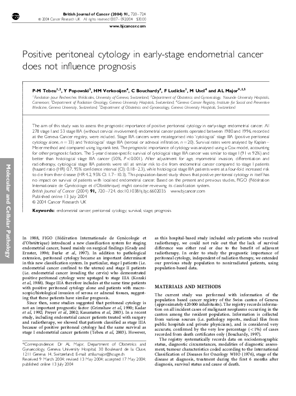 (PDF) Positive peritoneal cytology in early-stage endometrial cancer ...