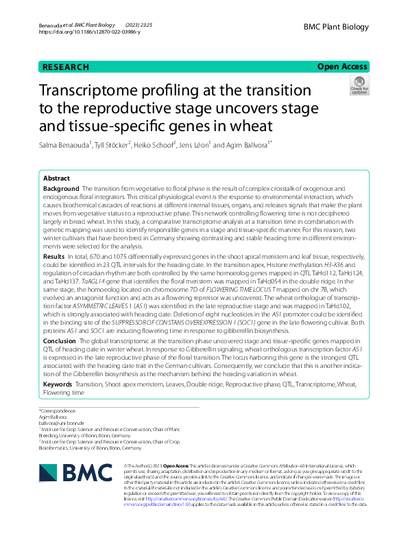 (PDF) Transcriptome profiling at the transition to the reproductive ...