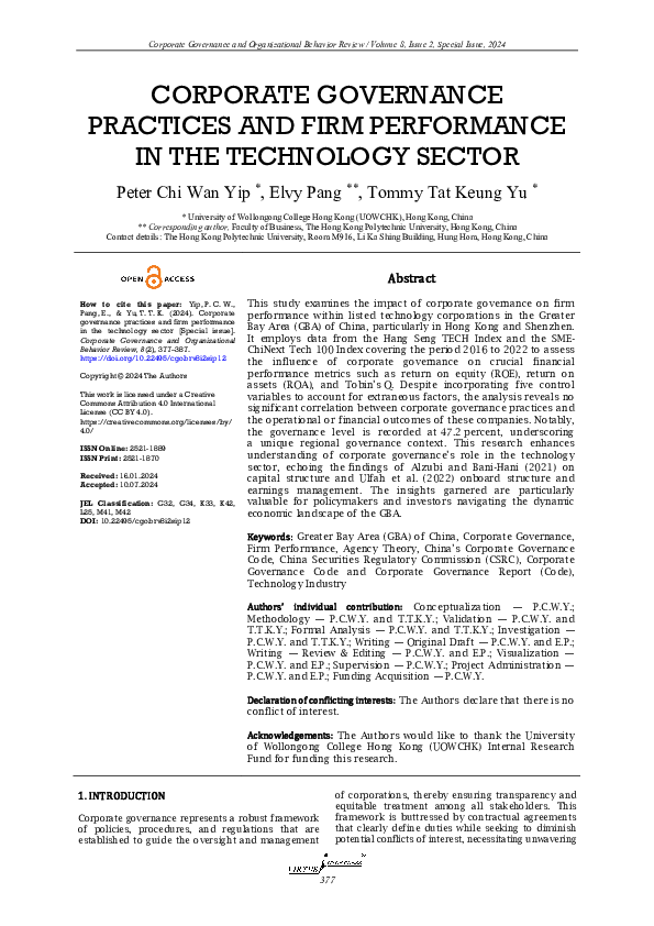 (PDF) CORPORATE GOVERNANCE PRACTICES AND FIRM PERFORMANCE IN THE TECHNOLOGY SECTOR