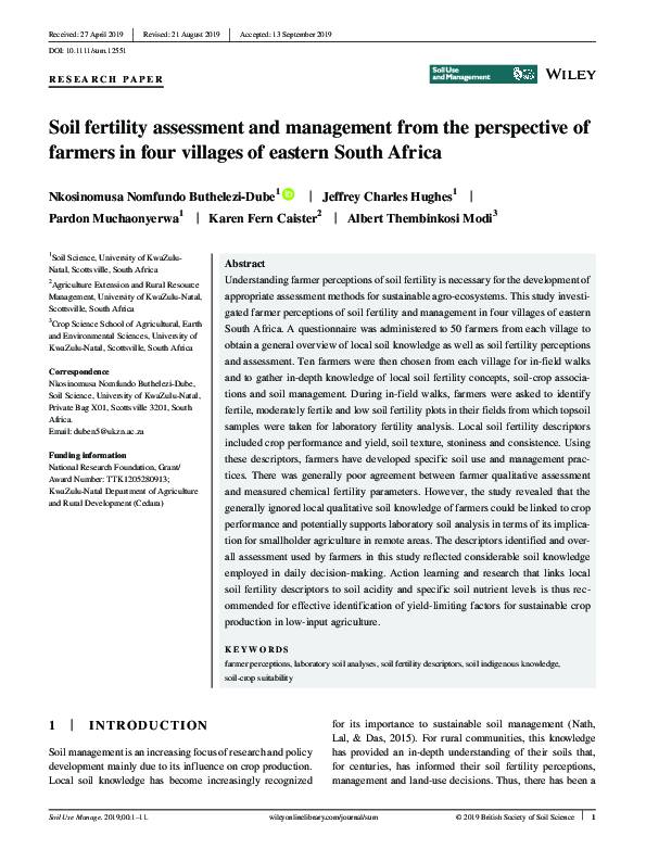 (PDF) Soil fertility assessment and management from the perspective of farmers in four villages ...