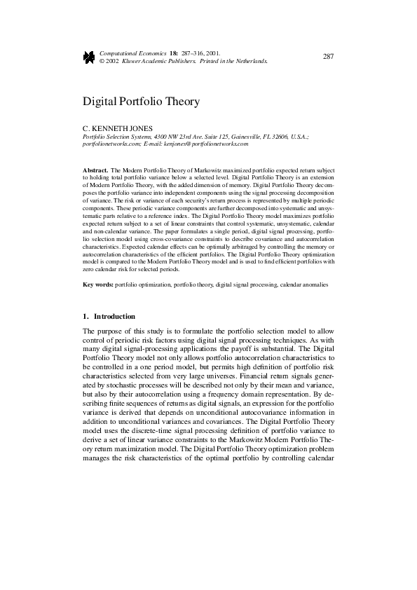 (PDF) Digital Portfolio Theory