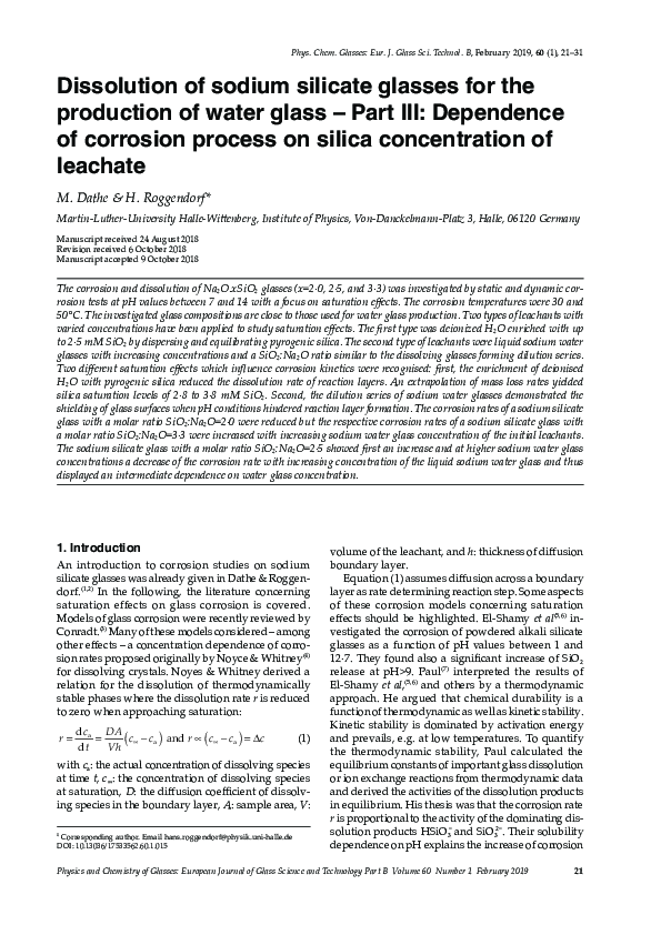 (PDF) Dissolution of sodium silicate glasses for the production of ...