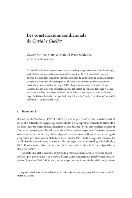 (PDF) Les construccions condicionals de Curial e Güelfa