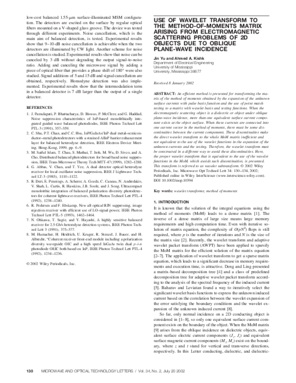 (PDF) Use of wavelet transform to the method-of-moments matrix arising from electromagnetic ...