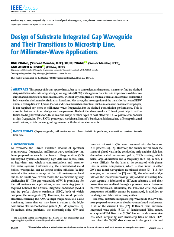 (PDF) Design of Substrate Integrated Gap Waveguide and Their Transitions to Microstrip Line, for ...