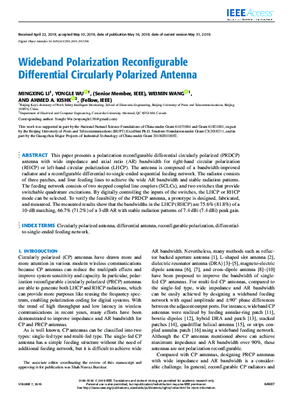 (PDF) Wideband Polarization Reconfigurable Differential Circularly ...