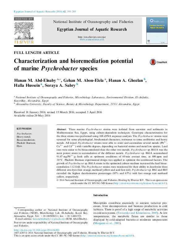 (PDF) Characterization and bioremediation potential of marine ...
