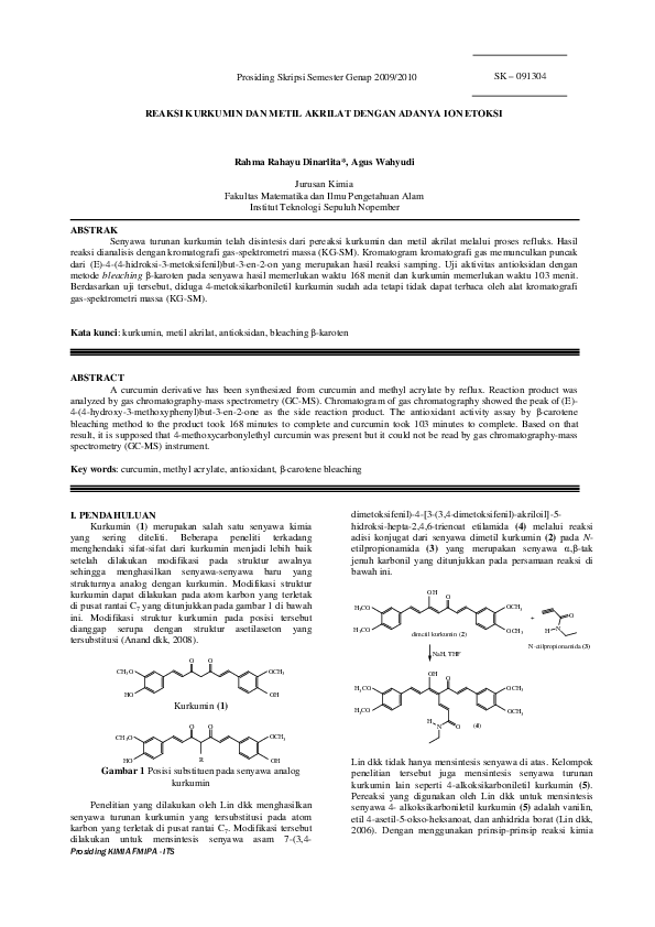 (PDF) Reaksi Kurkumin Dan Metil Akrilat Dengan Adanya Ion Etoksi