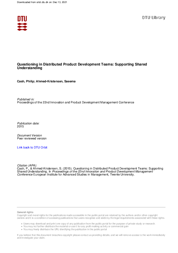 (PDF) Questioning in Distributed Product Development Teams: Supporting ...