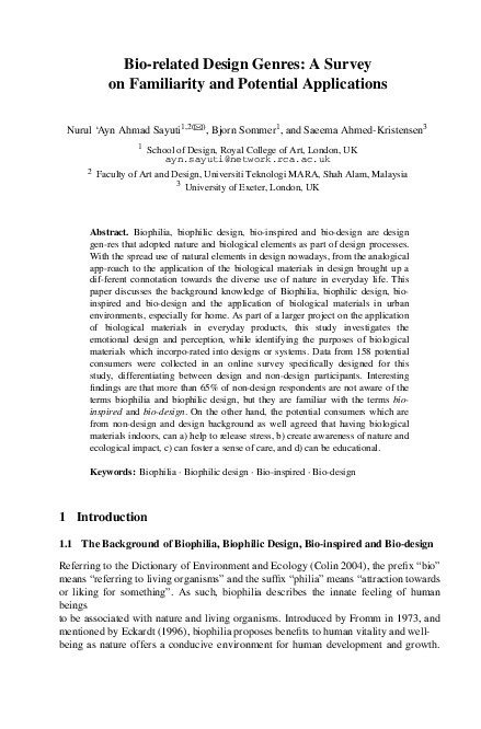 (PDF) Bio-related Design Genres: A Survey on Familiarity and Potential ...