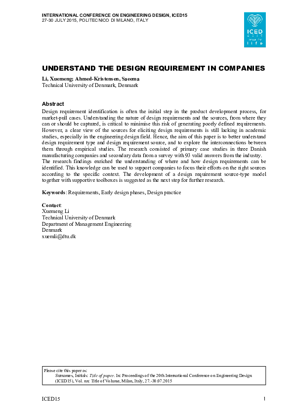 (PDF) Understand the Design Requirement in Companies