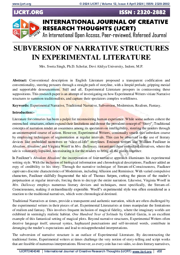 (PDF) SUBVERSION OF NARRATIVE STRUCTURES IN EXPERIMENTAL LITERATURE