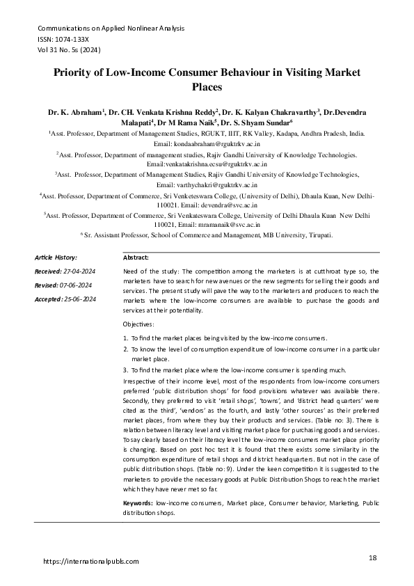 (PDF) Priority of Low-Income Consumer Behaviour in Visiting Market Places