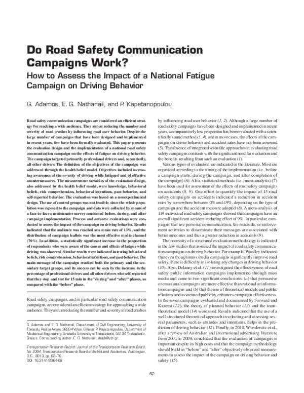 (PDF) Do Road Safety Communication Campaigns Work?