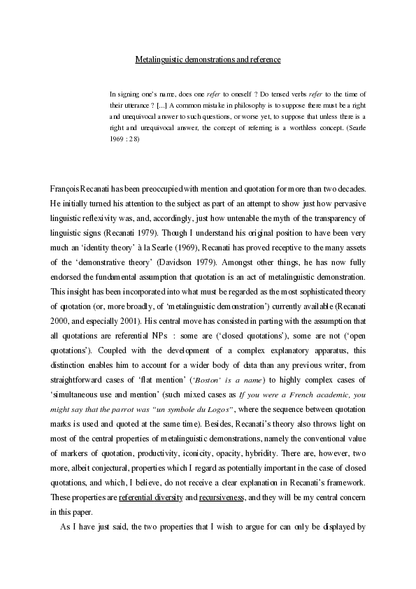 (PDF) Metalinguistic demonstrations and reference