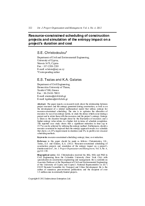 Pdf Resource Constrained Scheduling Of Construction Projects And