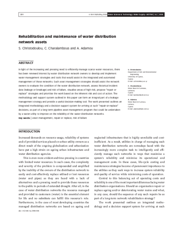 (PDF) Rehabilitation and maintenance of water distribution network assets