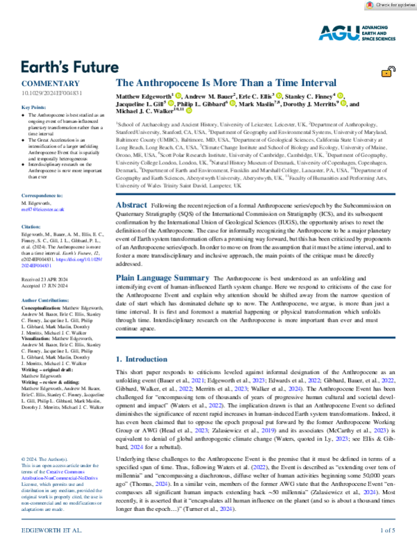 (PDF) The Anthropocene Is More Than a Time Interval