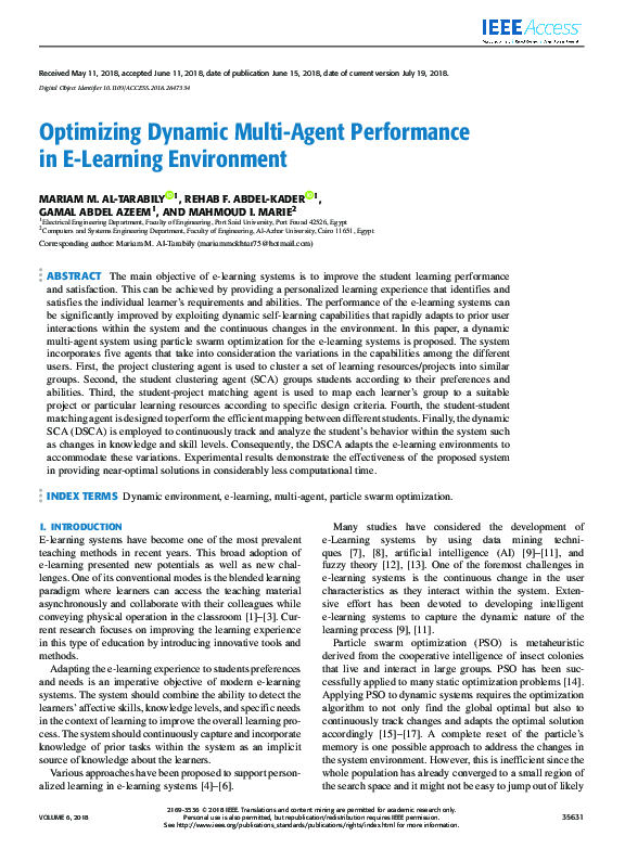 (PDF) Optimizing Dynamic Multi-Agent Performance in E-Learning Environment