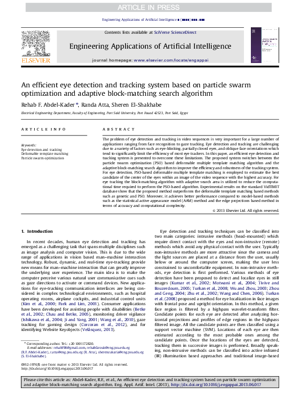 (PDF) An Efficient Eye Detection and Tracking System based on Particle ...