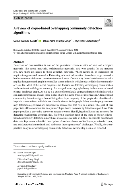 Pdf A Review Of Clique Based Overlapping Community Detection