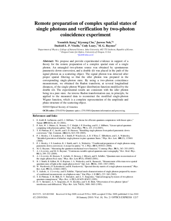 (PDF) Remote preparation of complex spatial states of single photons ...
