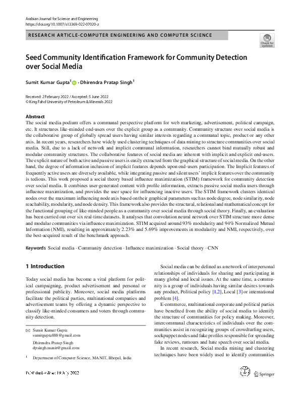 (PDF) Seed Community Identification Framework for Community Detection over Social Media