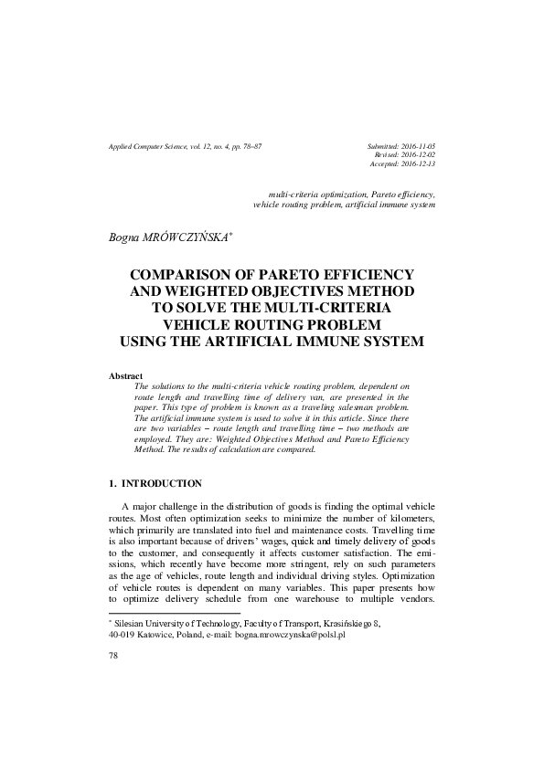 (PDF) multi-criteria optimization, Pareto efficiency, vehicle routing problem, artificial immune ...
