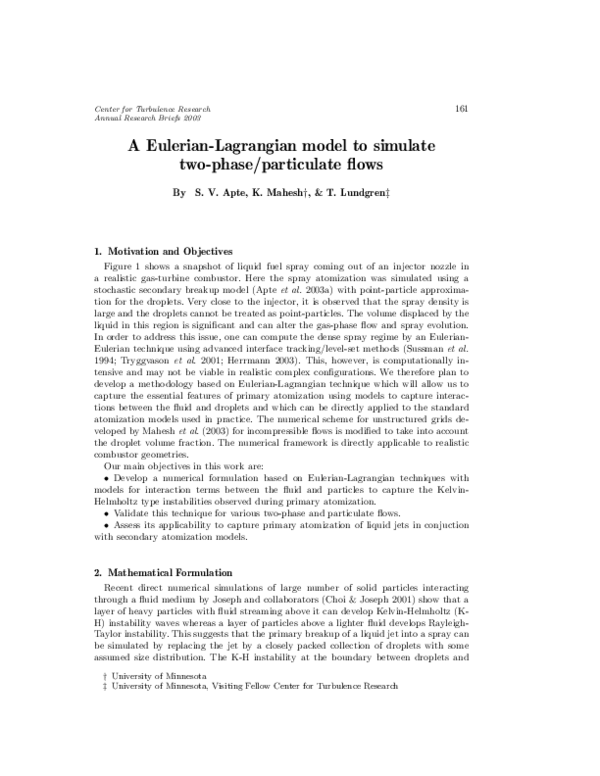 Pdf A Eulerlan Lagrangian Model To Simulate Two Phaseparticulate Flows